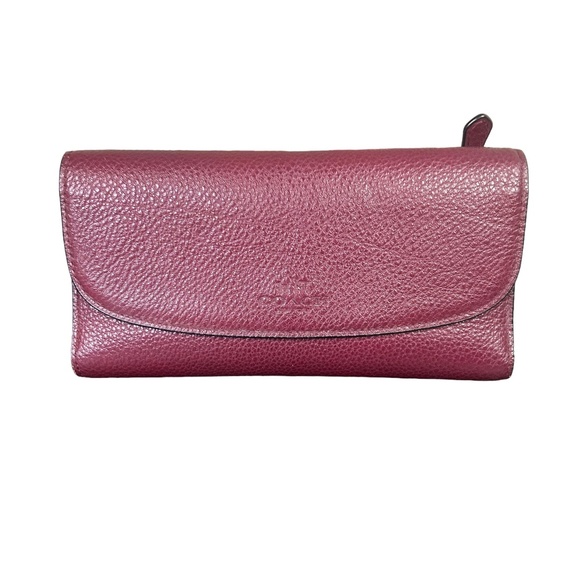 Coach | Bags | Guc Coach Wine Cooled Leather Wallet Checkbook Wallet ...